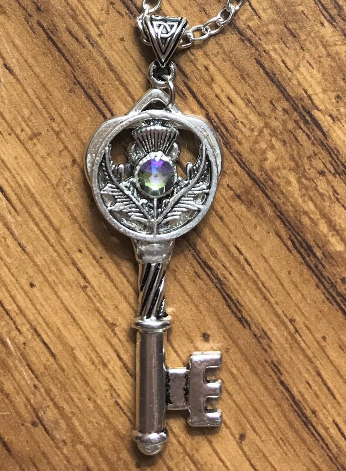 Outlander Scottish Thistle Scotland Celtic Key Knot Silver Purple Chain ...