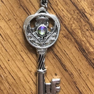 Outlander Scottish Thistle Scotland Celtic Key Knot Silver Purple Chain ...