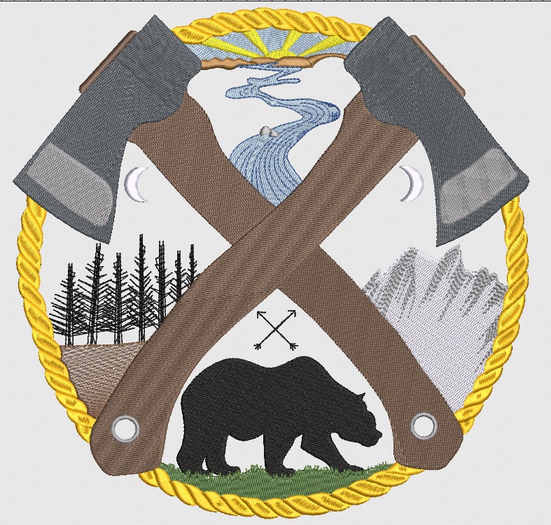 Axe Bear Scene Embroidery File | Digital Download Embroidery ...
