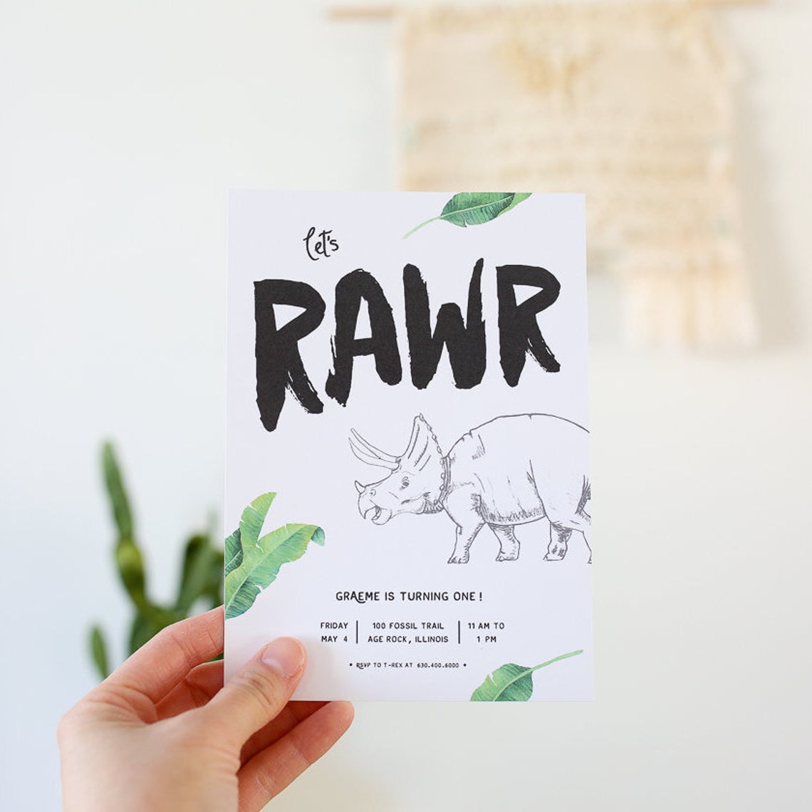 Let's Rawr Dinosaur Party Invite / Modern Birthday Invitation / Digital ...