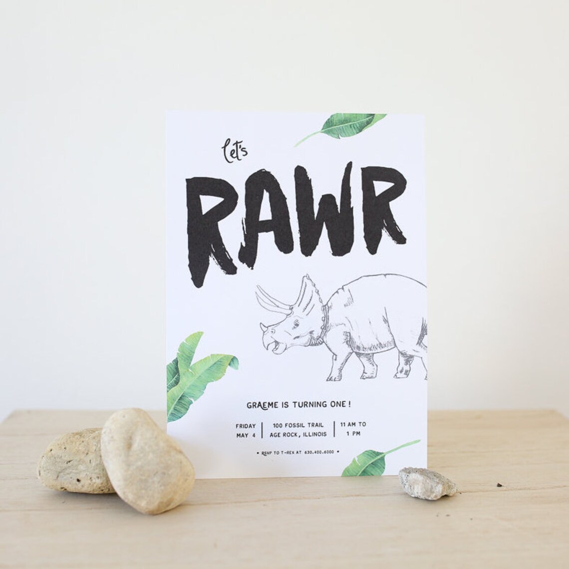 Let's Rawr Dinosaur Party Invite / Modern Birthday Invitation / Digital ...