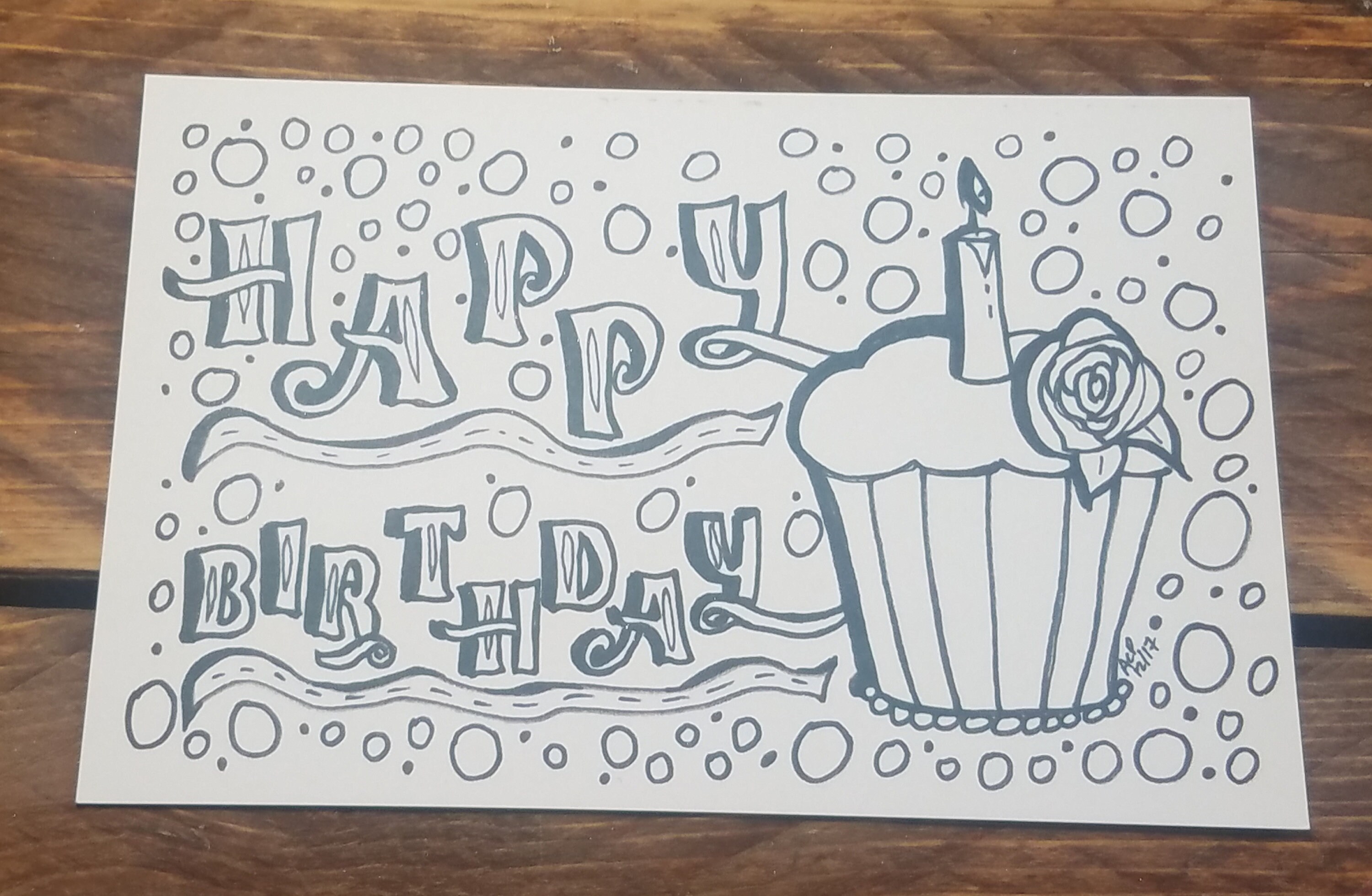 Postcard Color-me Happy Birthday Cupcake - Adult Coloring Postcard ...