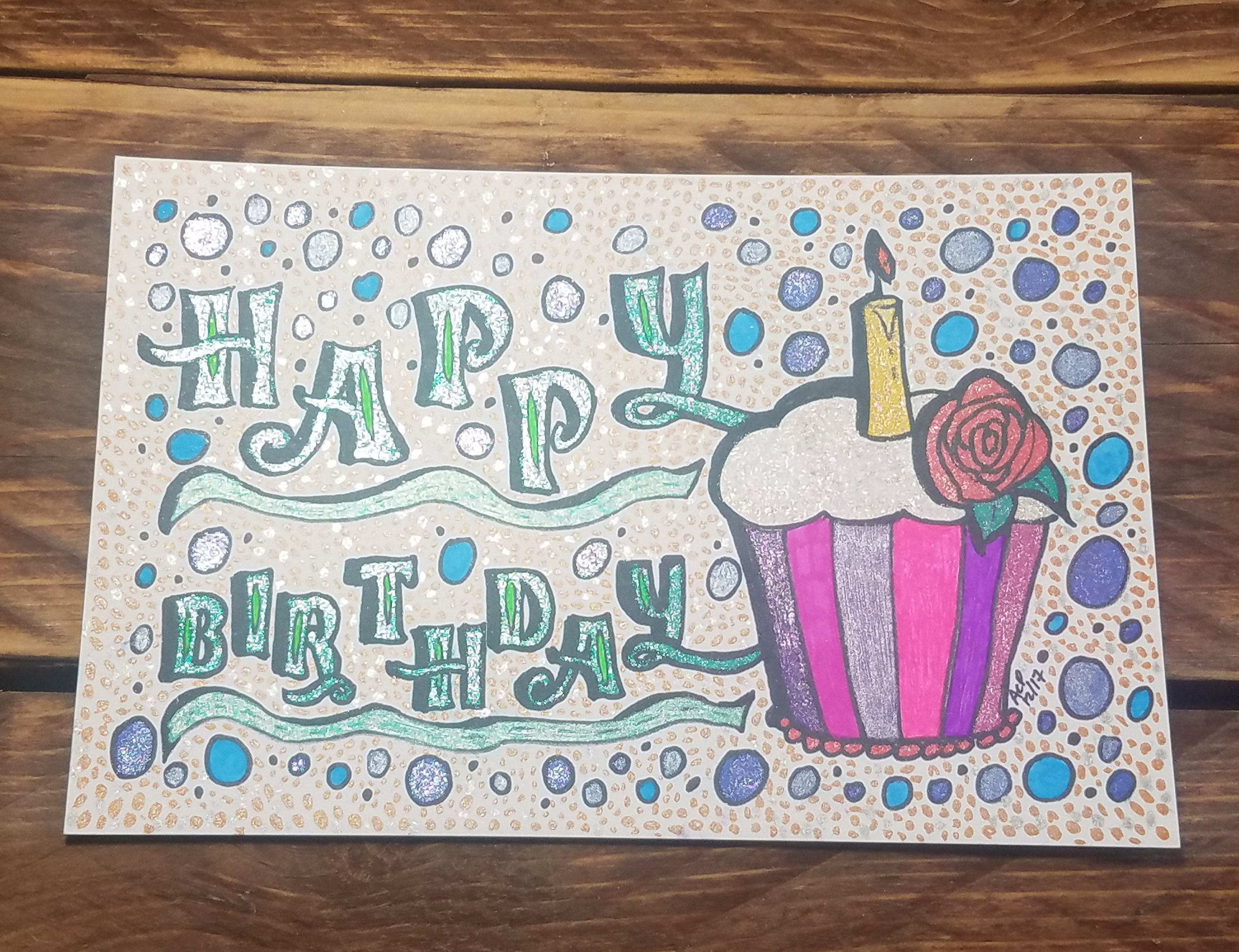 Postcard Color-me Happy Birthday Cupcake - Adult Coloring Postcard ...