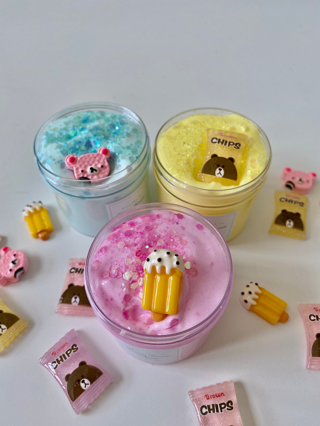 Cute Glittering Butter Slime Set 2oz X 3 With Sweet Treat Package Your ...