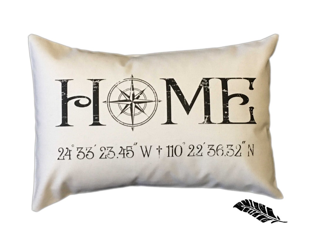 HOME Latitude Longitude Coordinates Pillow GPS Pillow Housewarming ...