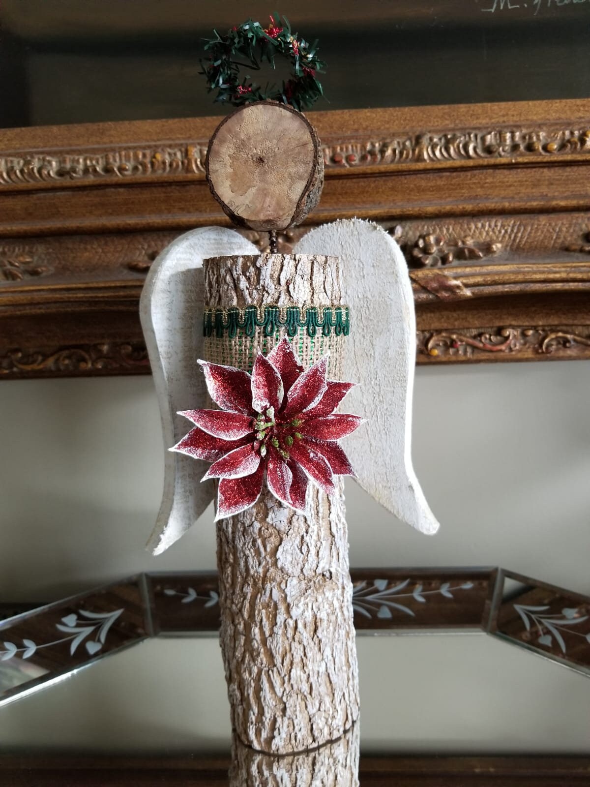 Primitive Wooden Log Angel Wooden Christmas Angel | Etsy