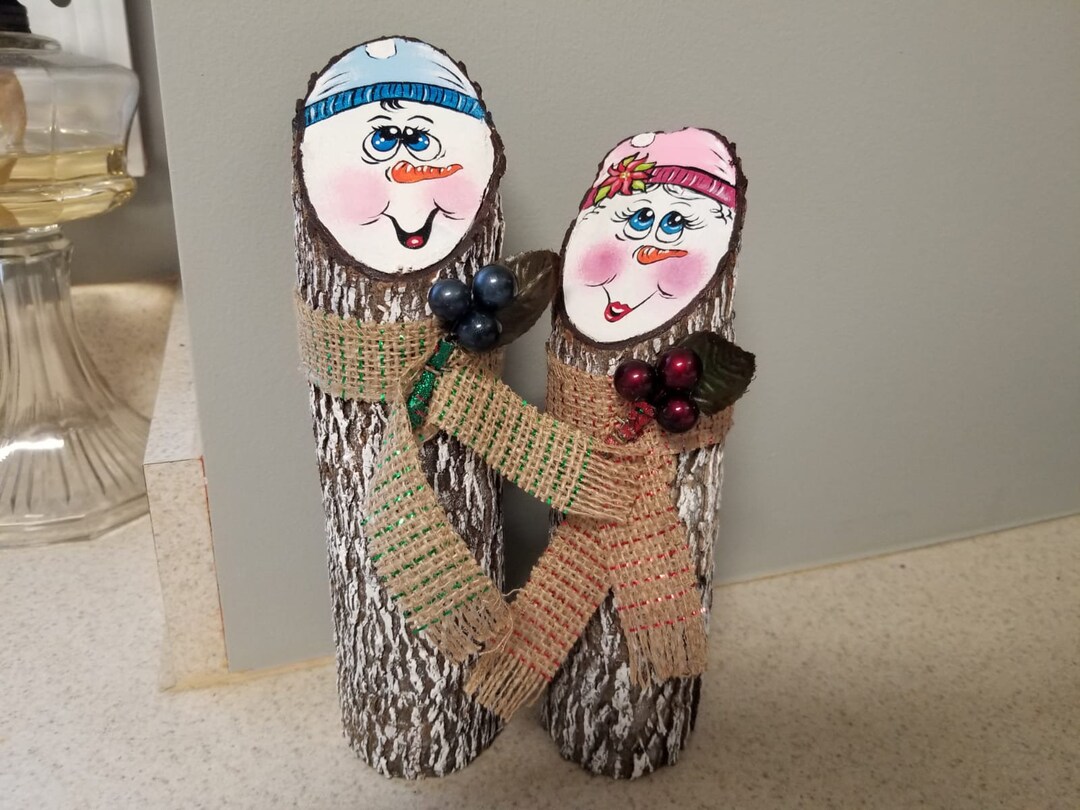 Log Snowman and Snowman Wooden Snowman Wooden Decor Handmade and ...