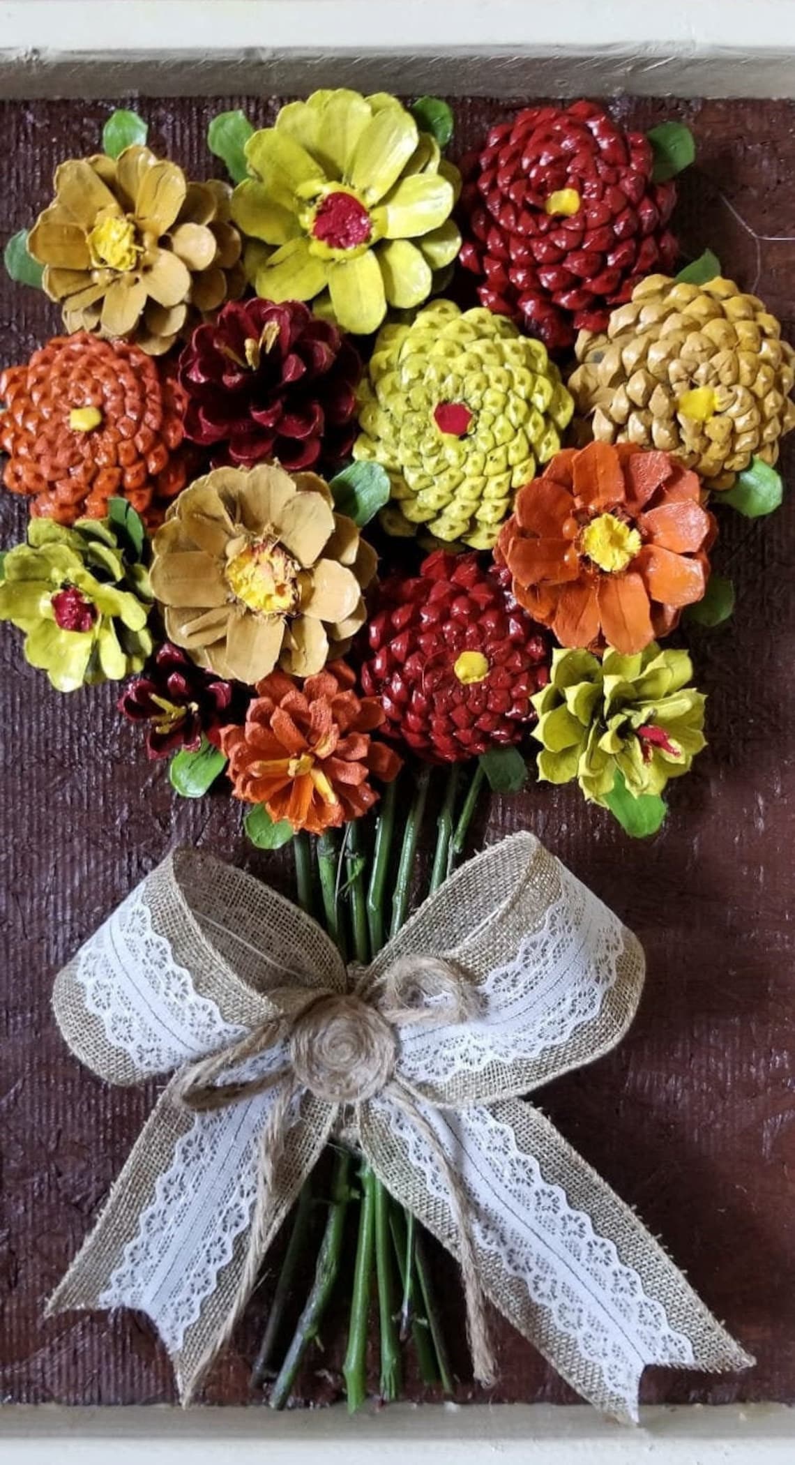 Painted Fall Pine Cone Flowers Bouquet Painted Pinecone Wall - Etsy