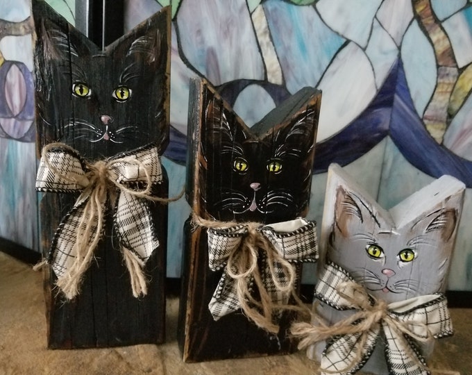 Primitive Wooden Cat Trio - Handmade and Handpainted 2x4 Wood / Wooden ...