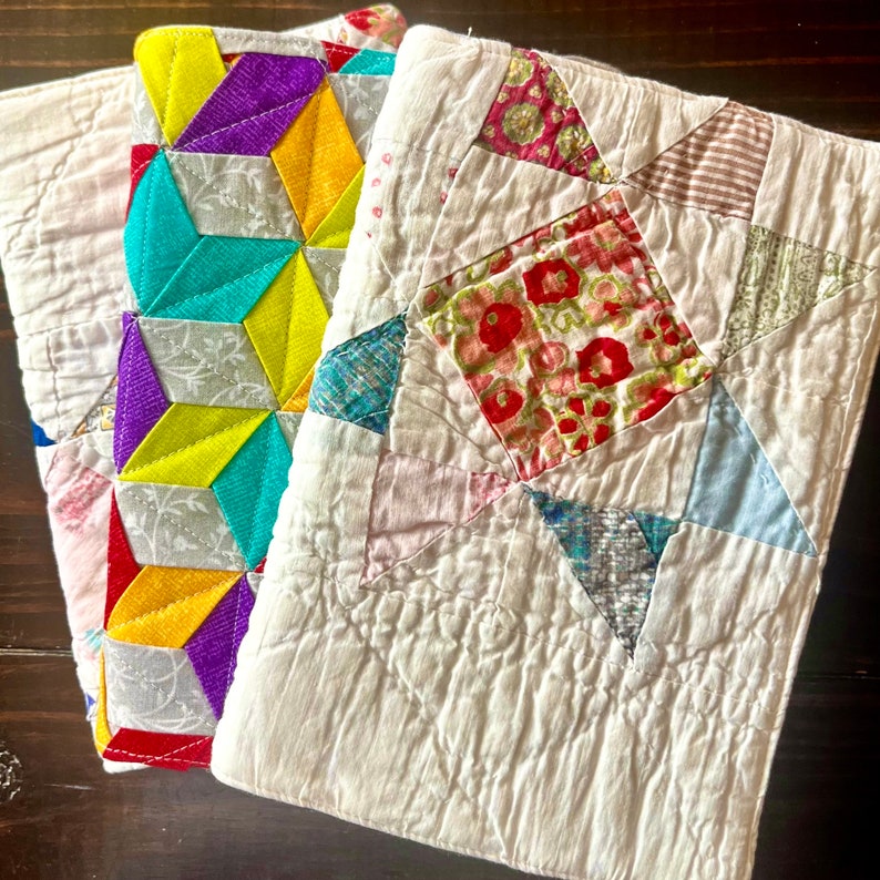 Handmade Quilted Journal Cover, Vintage Quilt Block Journal Cover ...
