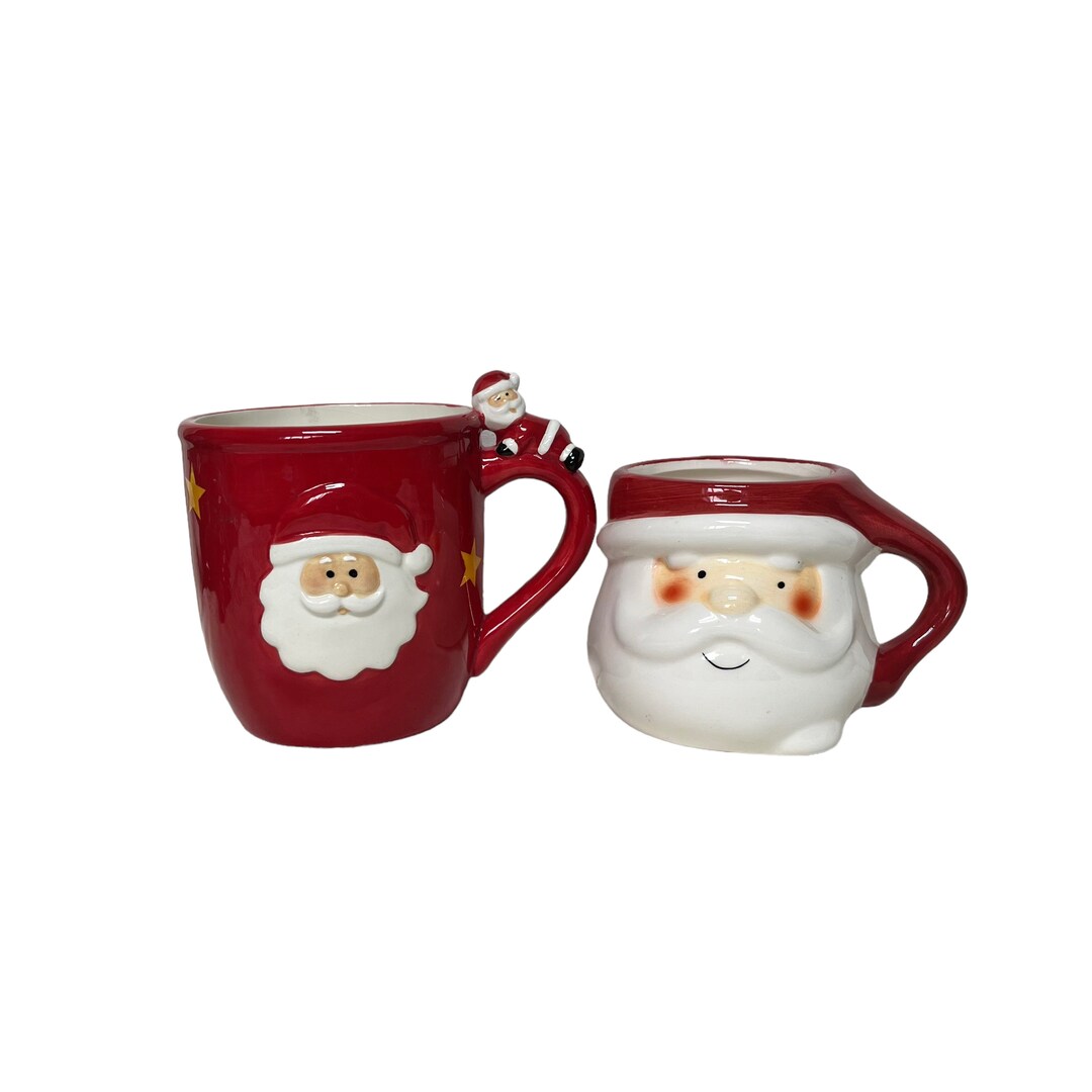 Vintage Santa Mugs Set of Two Red and White Santa Claus Kids - Etsy