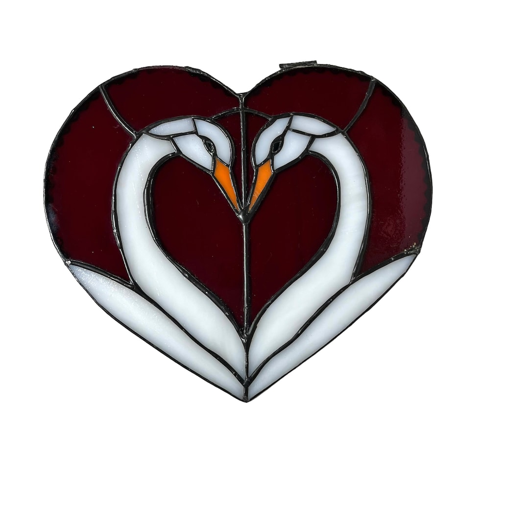 Vintage Stained Glass Heart Panel Handmade Stained Glass Lid - Etsy