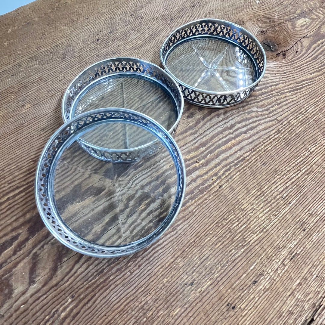 Vintage Sterling Coasters Set of Three Cut Crystal and Sterling Silver ...