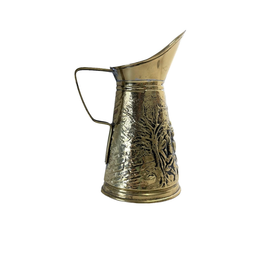 Vintage Brass Jug Made in England Scenic Brass Pitcher Renaissance ...