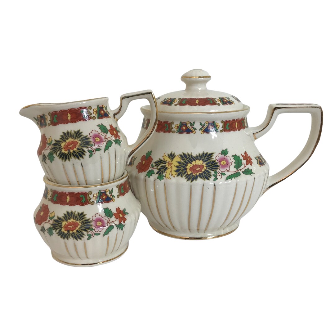 Sadler Tea Set Vintage Sadler Teapot Cream and Sugar Floral Collectible ...