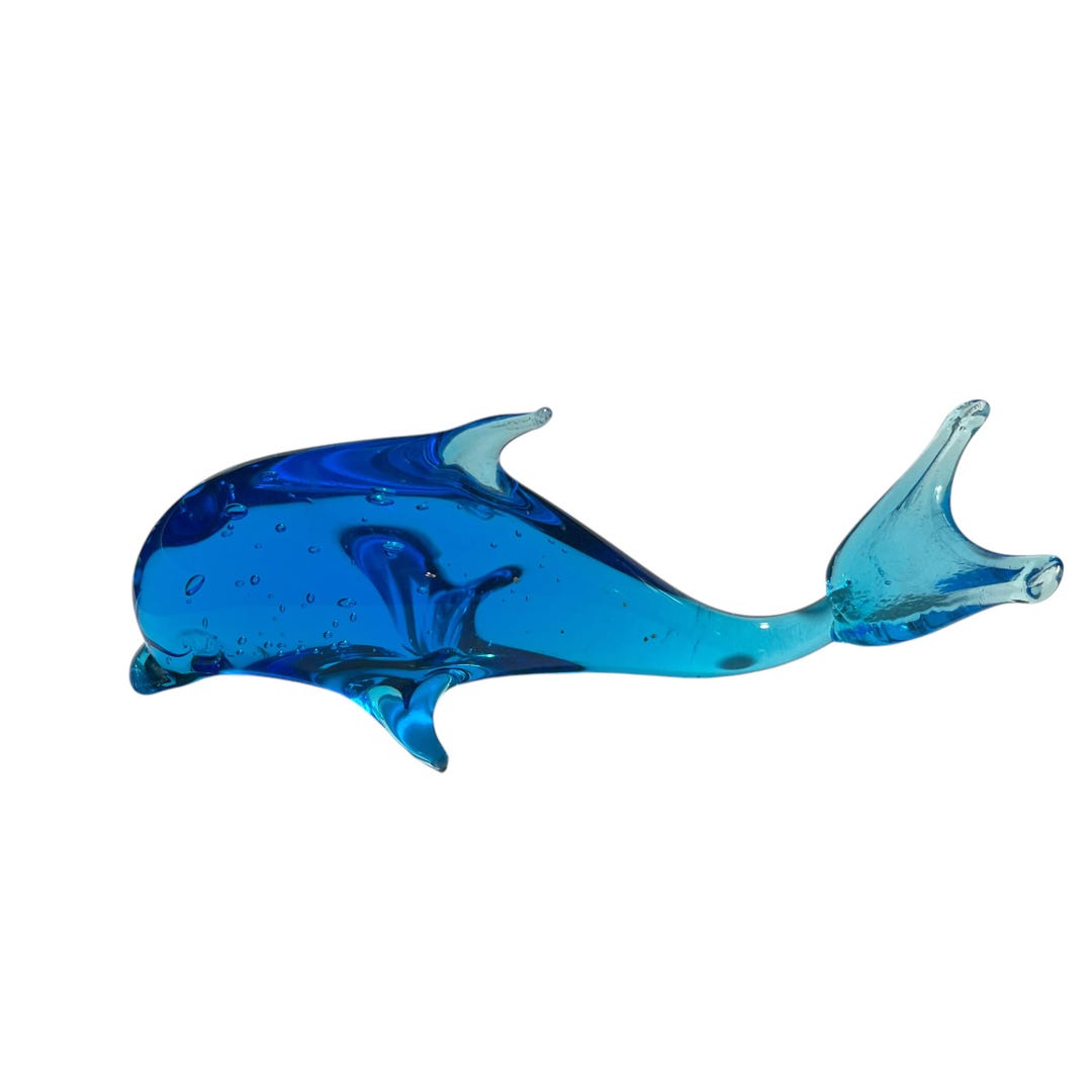 Vintage Dolphin Vintage Blue Glass Dolphin Art Glass Blue Seaside Home ...