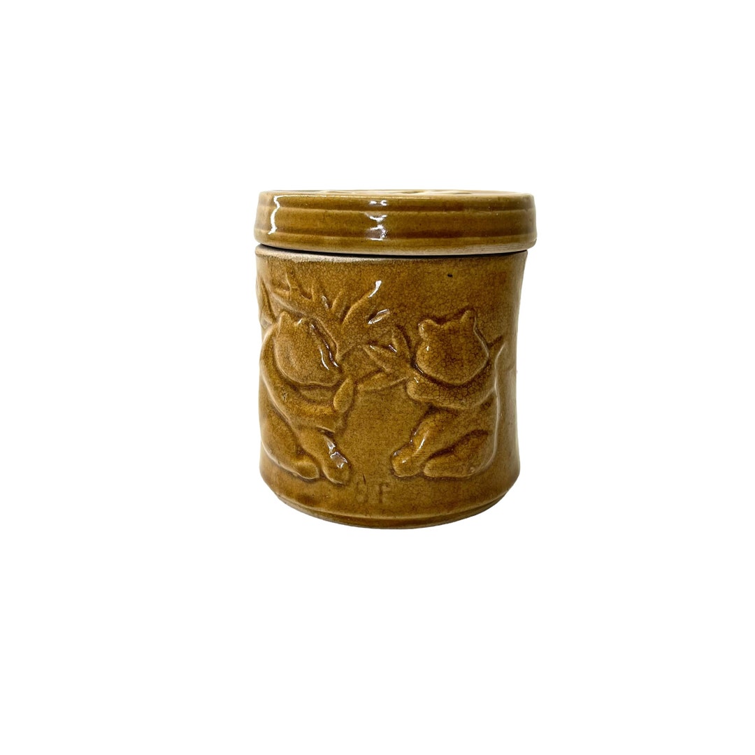 Vintage Tiki Pottery Bamboo and Pandas Container Gold Pottery Signed SF ...