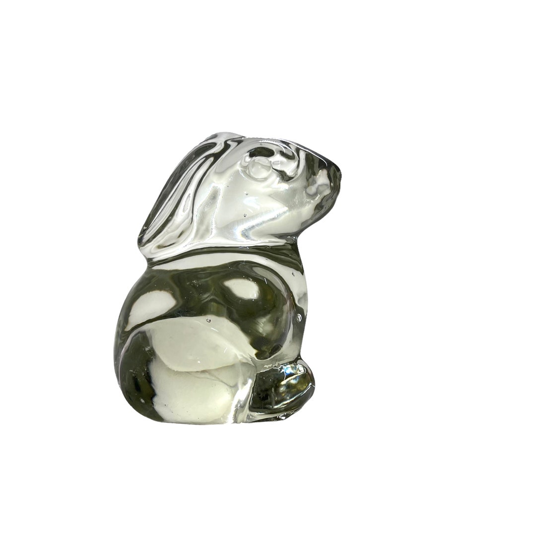 Vintage Paperweight Clear Glass Bunny Paperweight Office Decor Bunny ...