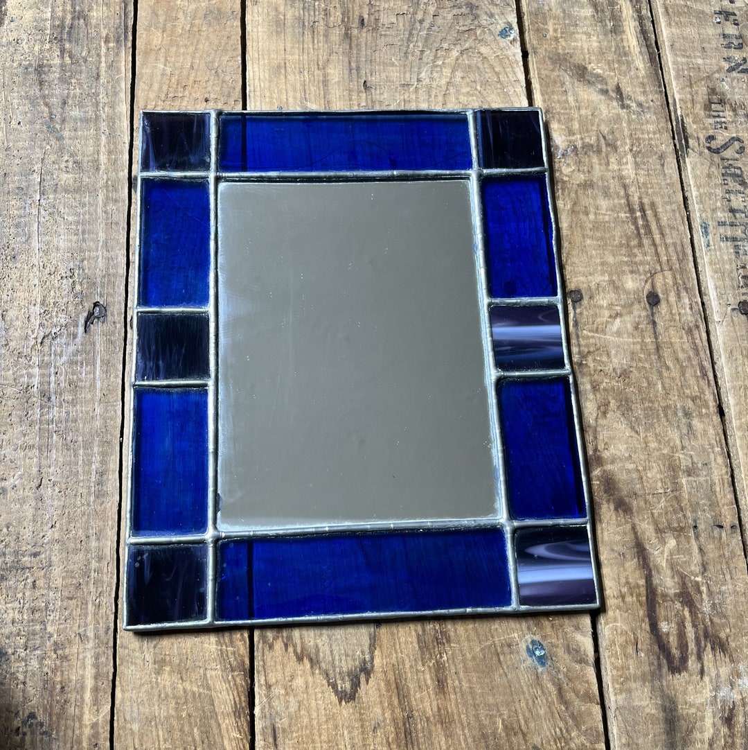 Vintage Stained Glass Mirror Blue Stained Glass Hanging Mirror ...