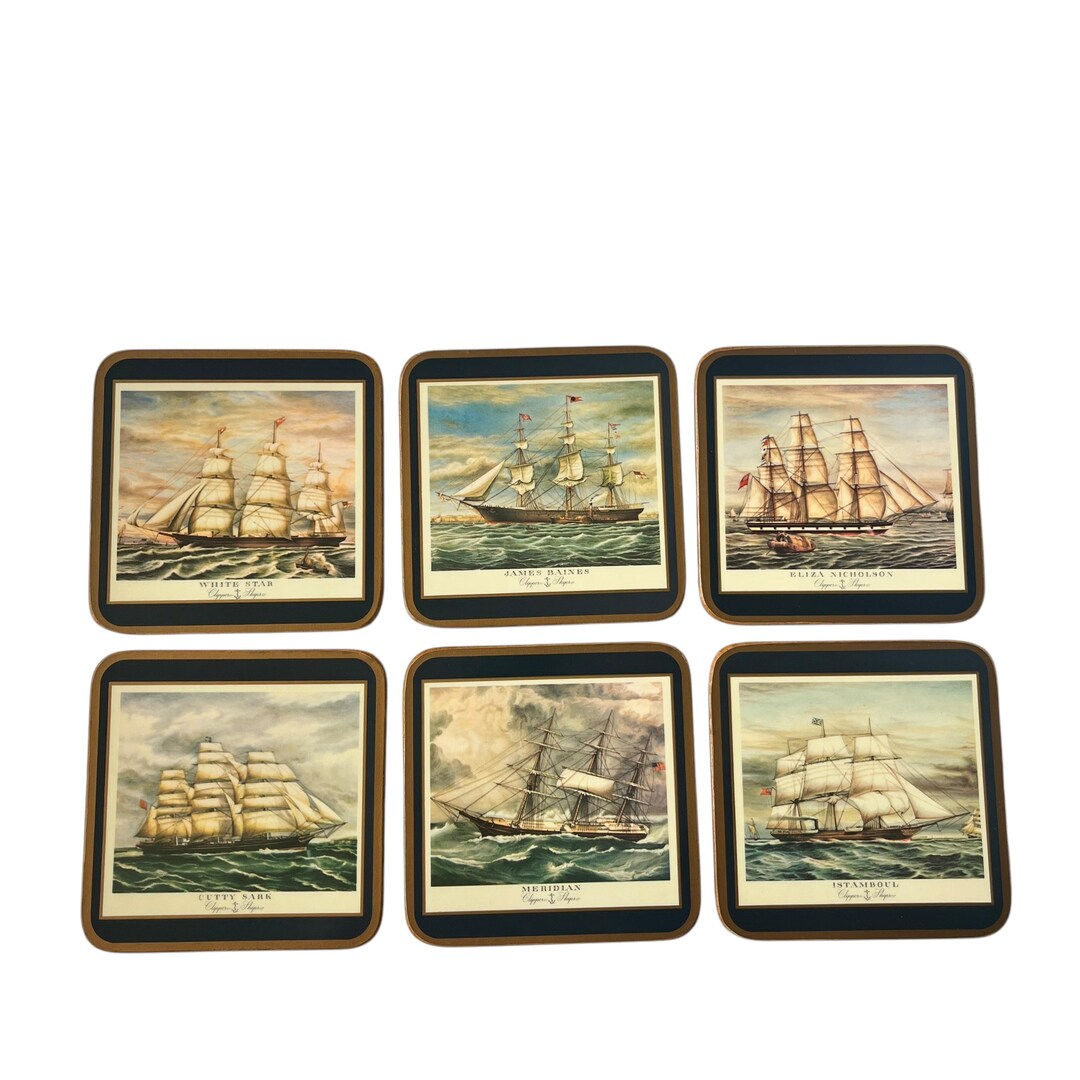 Vintage Coasters Scenic Cipper Ship Coasters Original Box Set of 6 ...