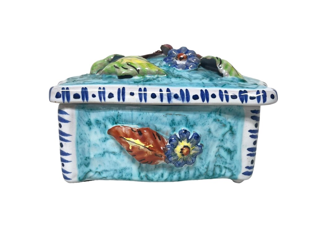 Vintage Trinket Box Made in Italy Hand Painted Floral Box Glazed ...