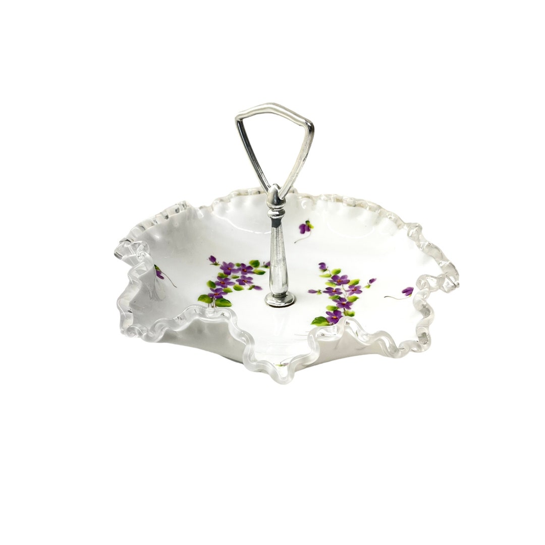 Vintage Fenton Dish White Ruffled Candy Dish White Glass Trinket Dish ...