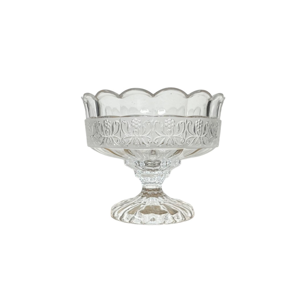 Vintage Compote Dish Scalloped Edge Clear Glass Tableware Dessert ...