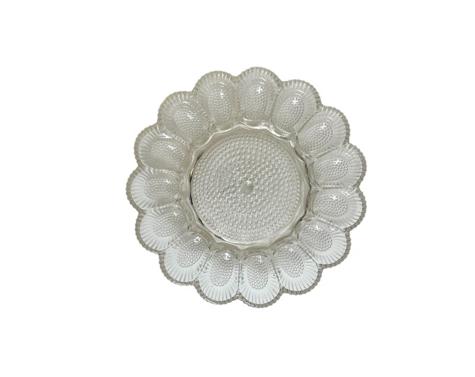 Vintage Platter Deviled Egg Platter Pressed Glass Egg Tray Clear Glass ...