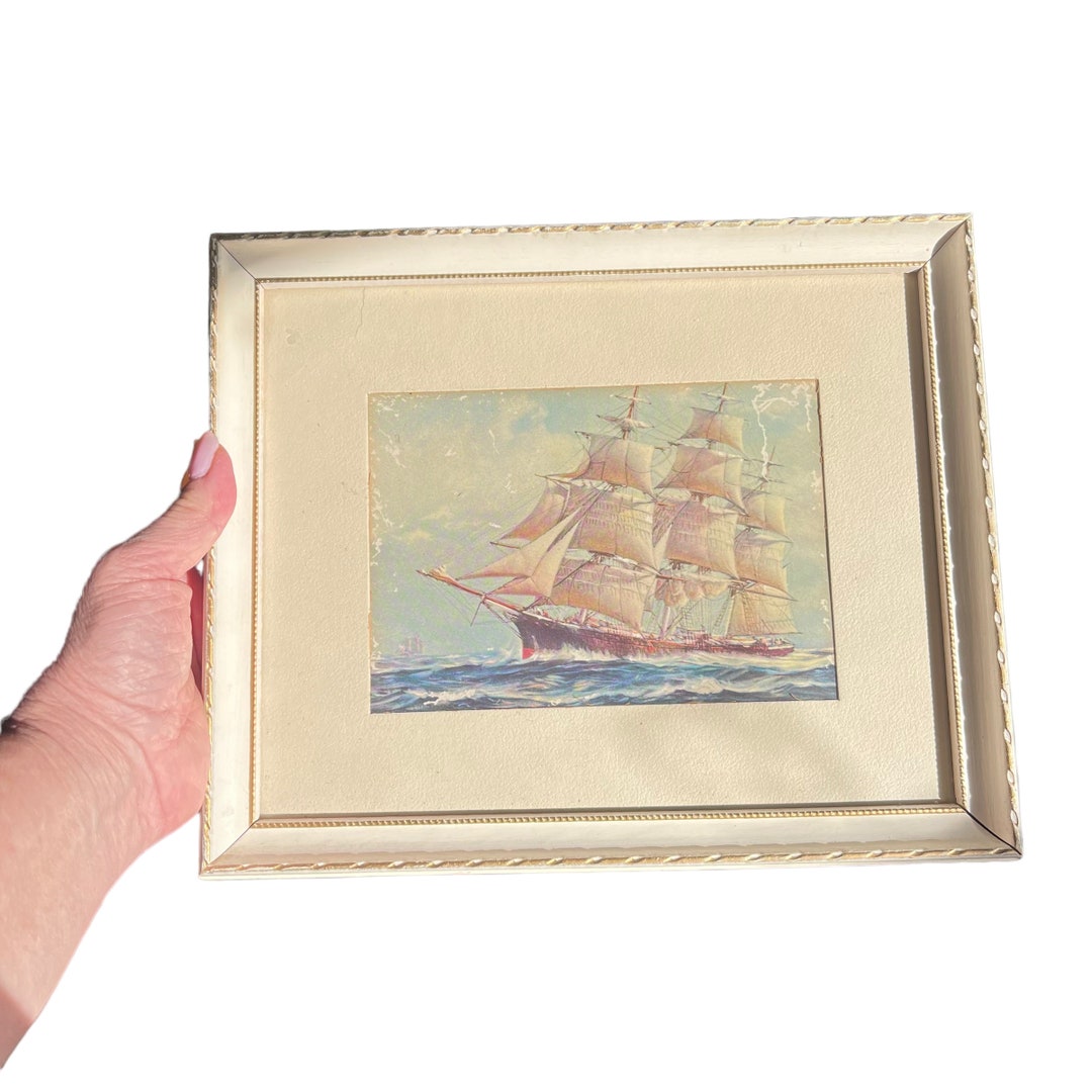 Vintage Ship Print Framed Mast Ship Print Vintage Wall Decor Nautical ...