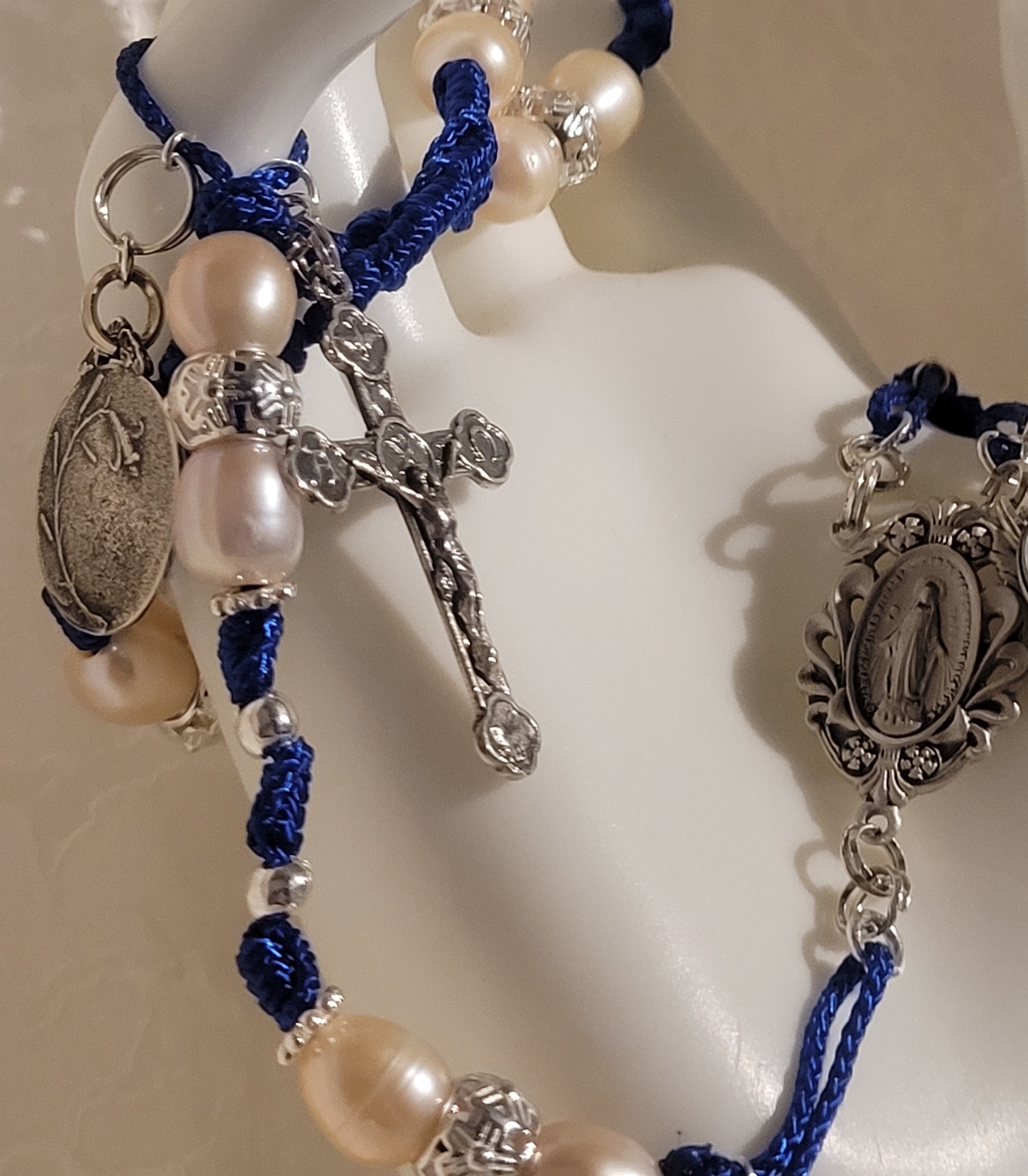 G5 Miniature Electric Blue Micro Paracord Rosary With Sterling Silver ...