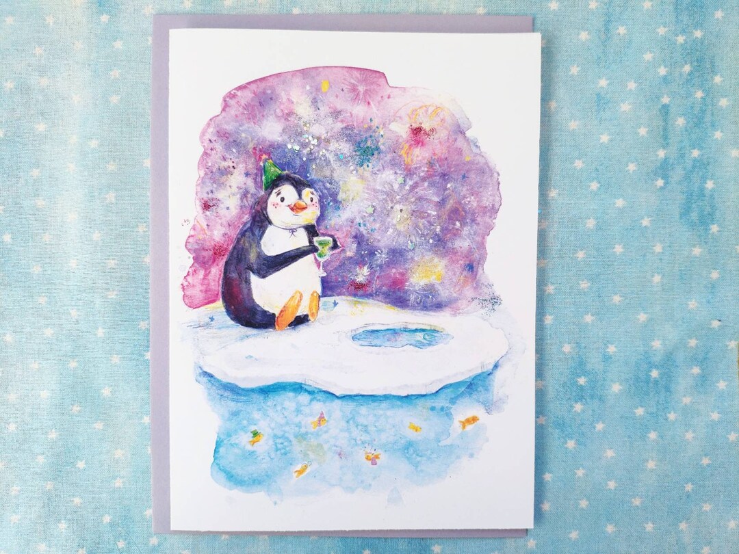 Penguin New Years Card - Etsy
