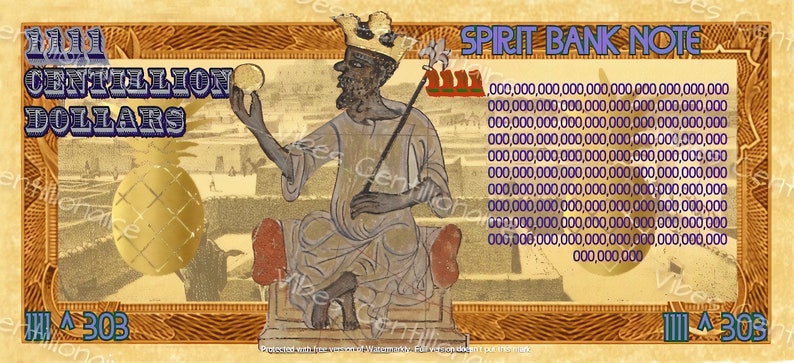 Mansa Musa: Large Spirit Bank Note Denomination Centillion | Etsy