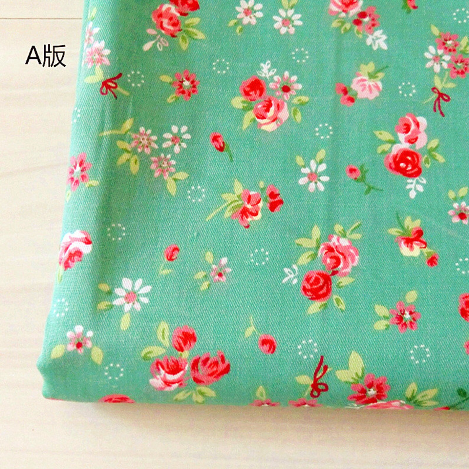 Green Cotton Fabric Red Rose Flower Plaid Cotton Fabric for - Etsy