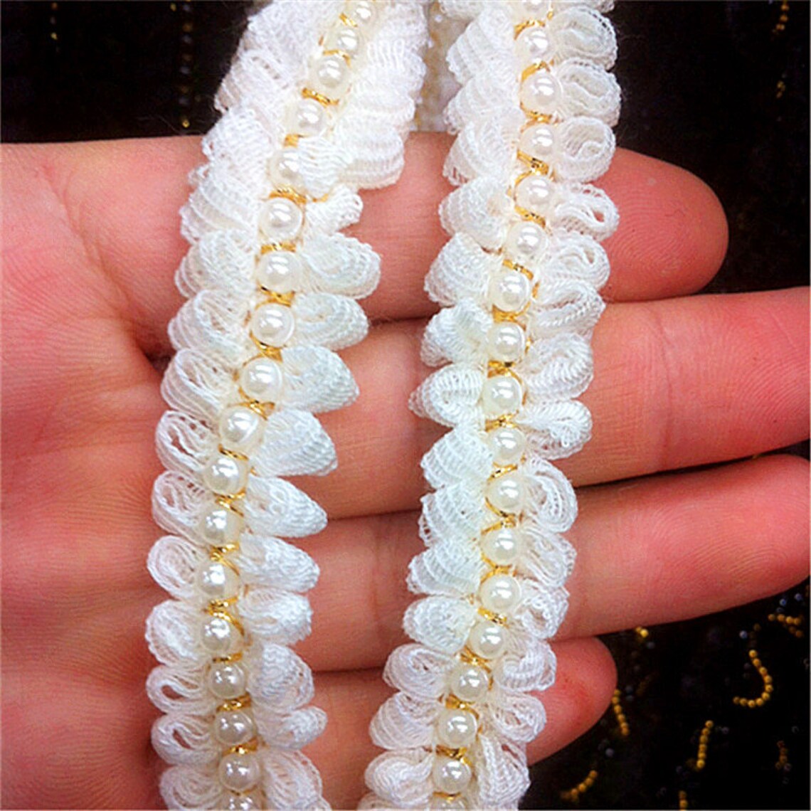 1 Yard Beaded Pearl Trim Black Beige Pearl Trim Ribbon Wedding - Etsy