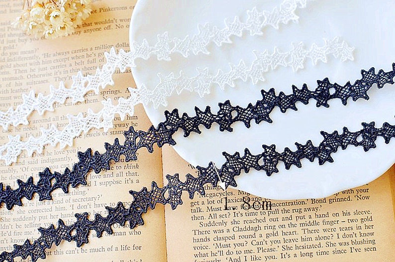 Black White Stars Lace Ribbon 18mm Flower Lace Trim For | Etsy