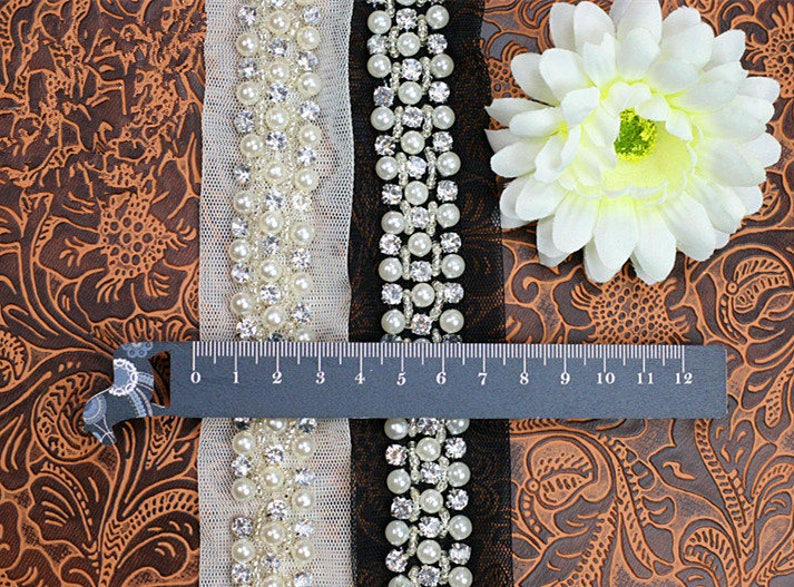 1 Yard Crystal Beaded Pearl Trim Rhinestone Pearl Trim Ribbon | Etsy