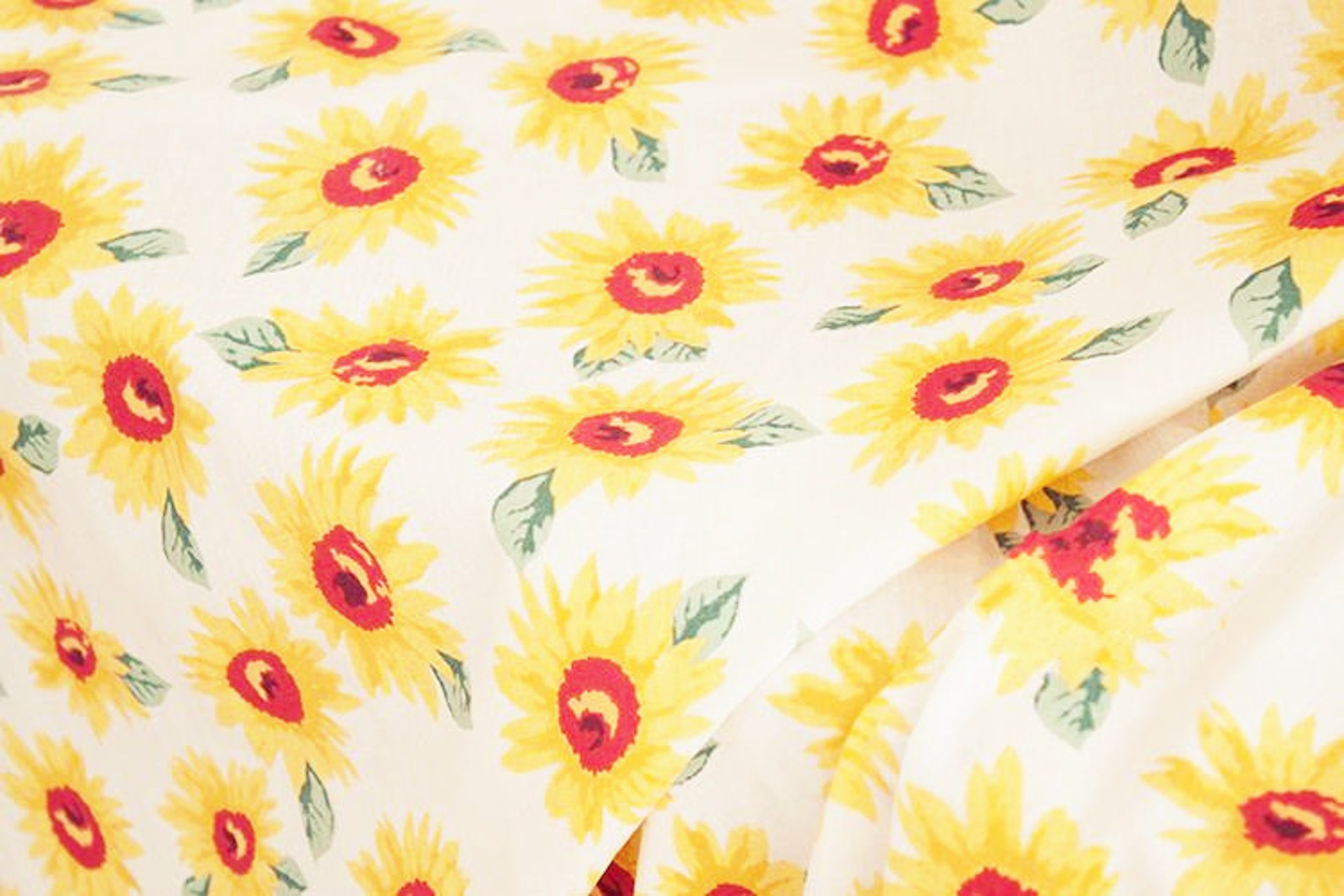 Sunflower Fabric Pure Cotton Fabric Shabby Chic Floral on | Etsy