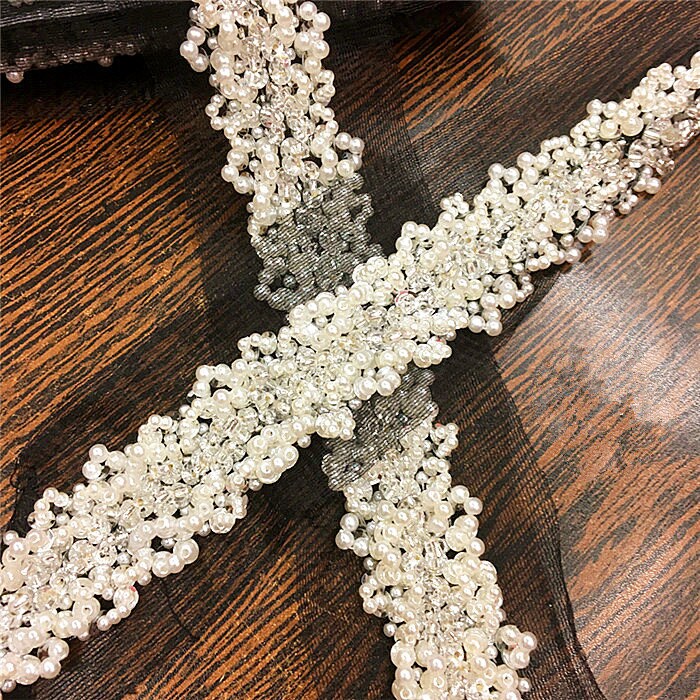 1 Yard Pearl Trim Black White Pearl Beaded Trim Ribbon for - Etsy