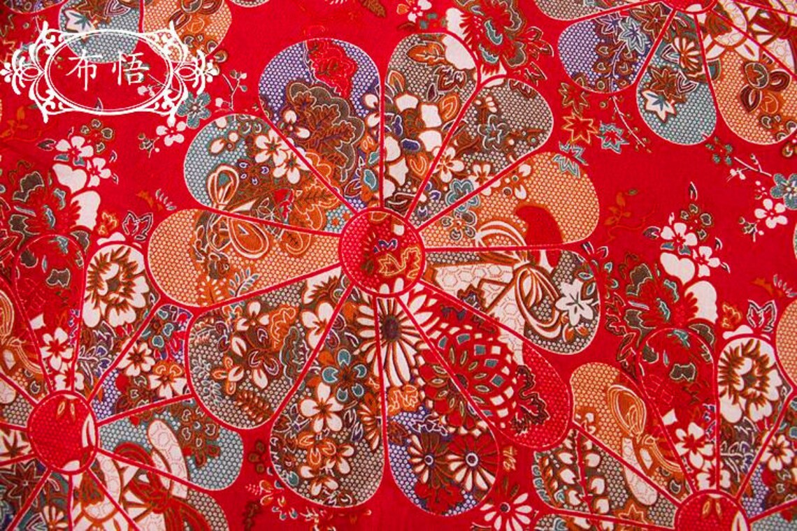 Large Flower Fabric Japanese Kimono Style Linen Cotton Fabric - Etsy