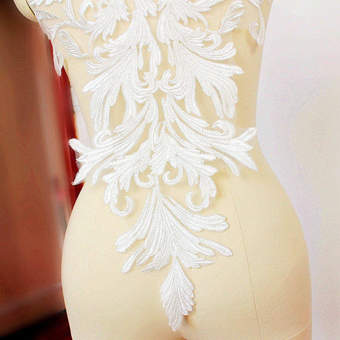 Off White Lace Fabric Feather Lace Applique Embroidered Lace Wedding ...