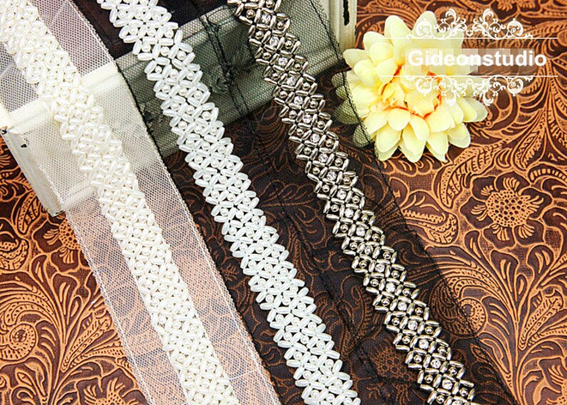 1 Yard Beaded Pearl Trim White Pearls Trim Ribbon Wedding - Etsy