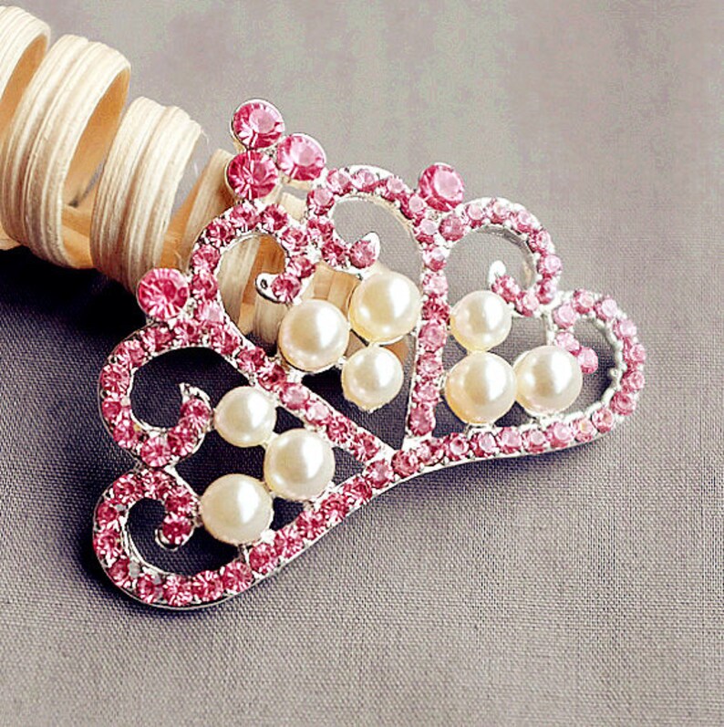 2pcs Rhinestone Pearl Button Tiara Crown Bridal Crystal Brooch - Etsy