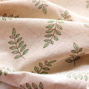 Green Olive Branch Fabric Beige Cotton Linen Fabric Shabby Chic Fabric ...