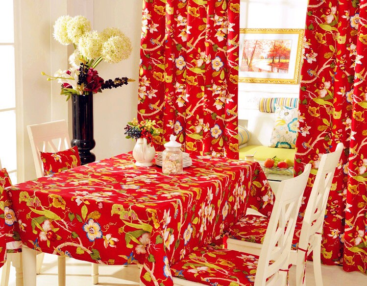 Large Flower Fabric Cotton Linen Fabric Yellow Red Shabby Chic | Etsy