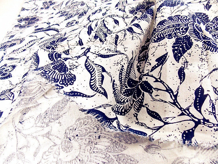 Blue Floral Cotton Linen Fabric Chinese Blue and White | Etsy