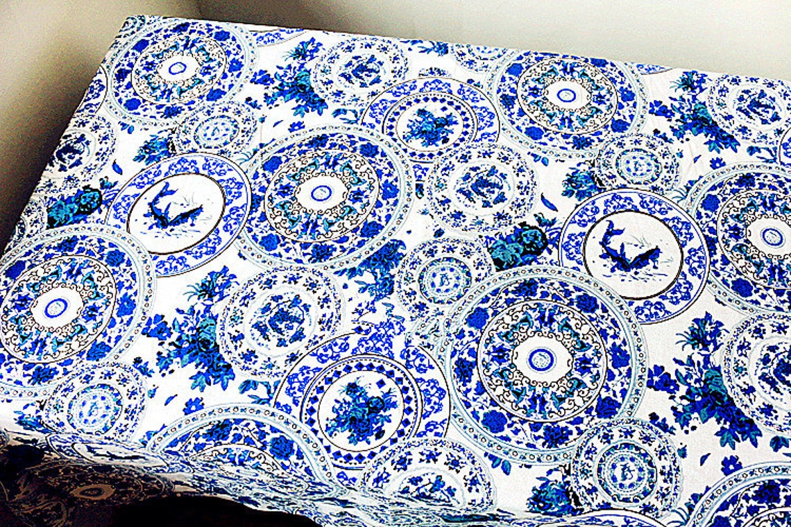 Chinese Style Blue and White Porcelain Flower Fabric Cotton | Etsy