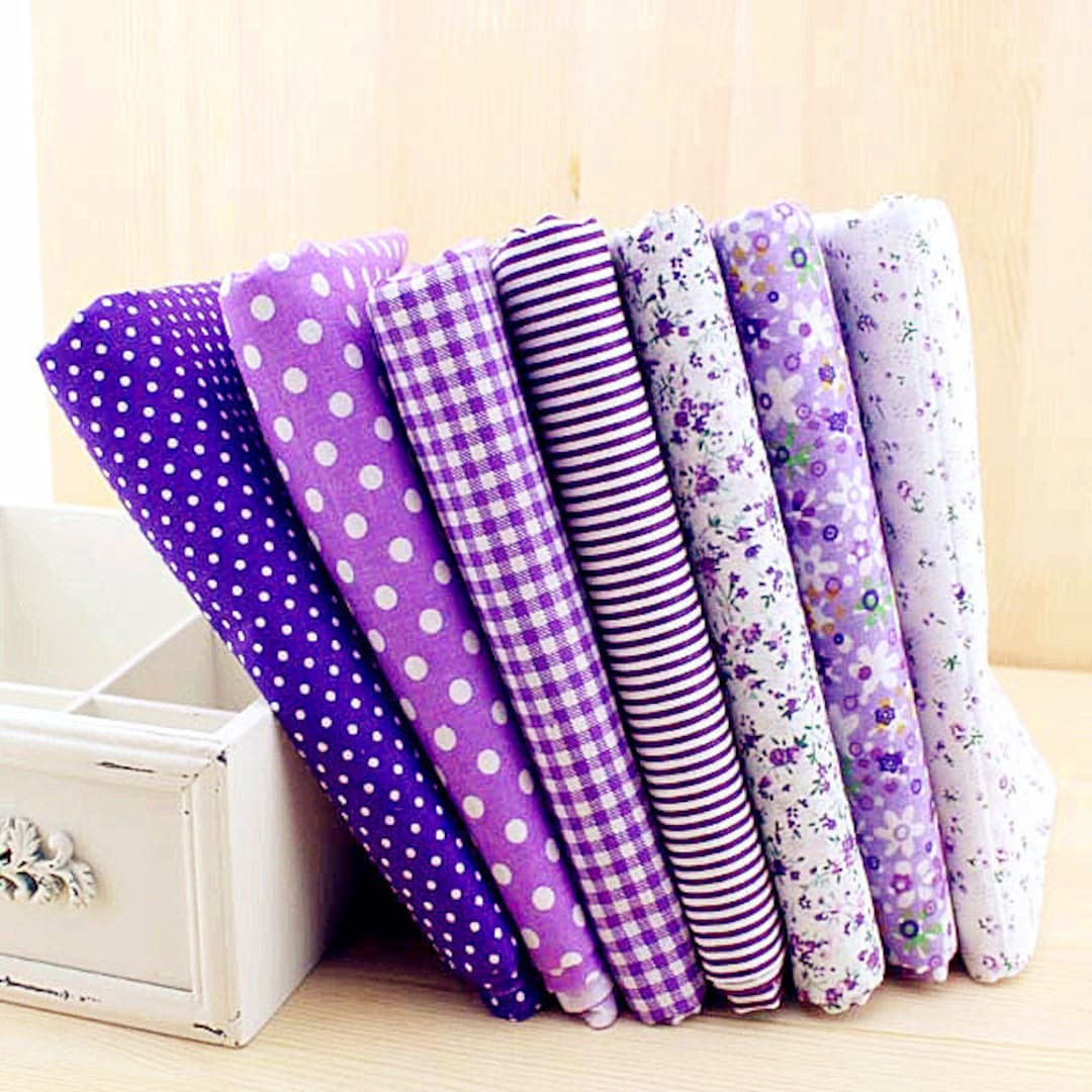 Purple Fabric Purple Bundle Fabric Flower Stripe Plaid Cotton Fabric ...
