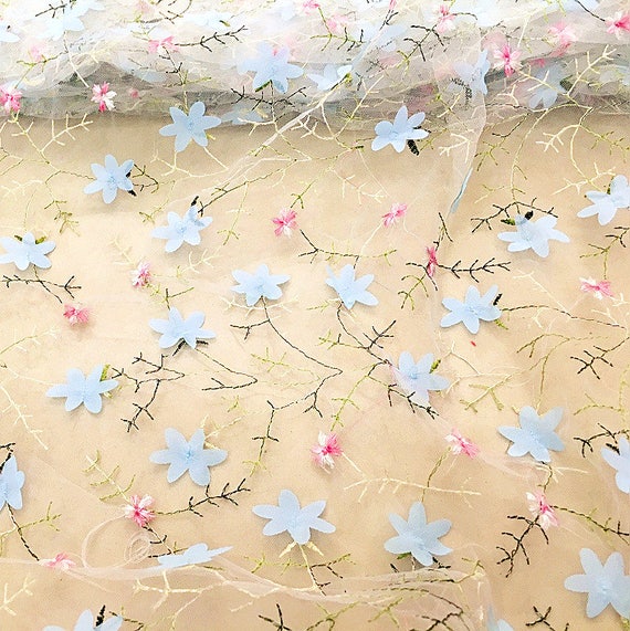 Flower Lace Fabric 3D Floral Embroidered Blue Pink Lace | Etsy