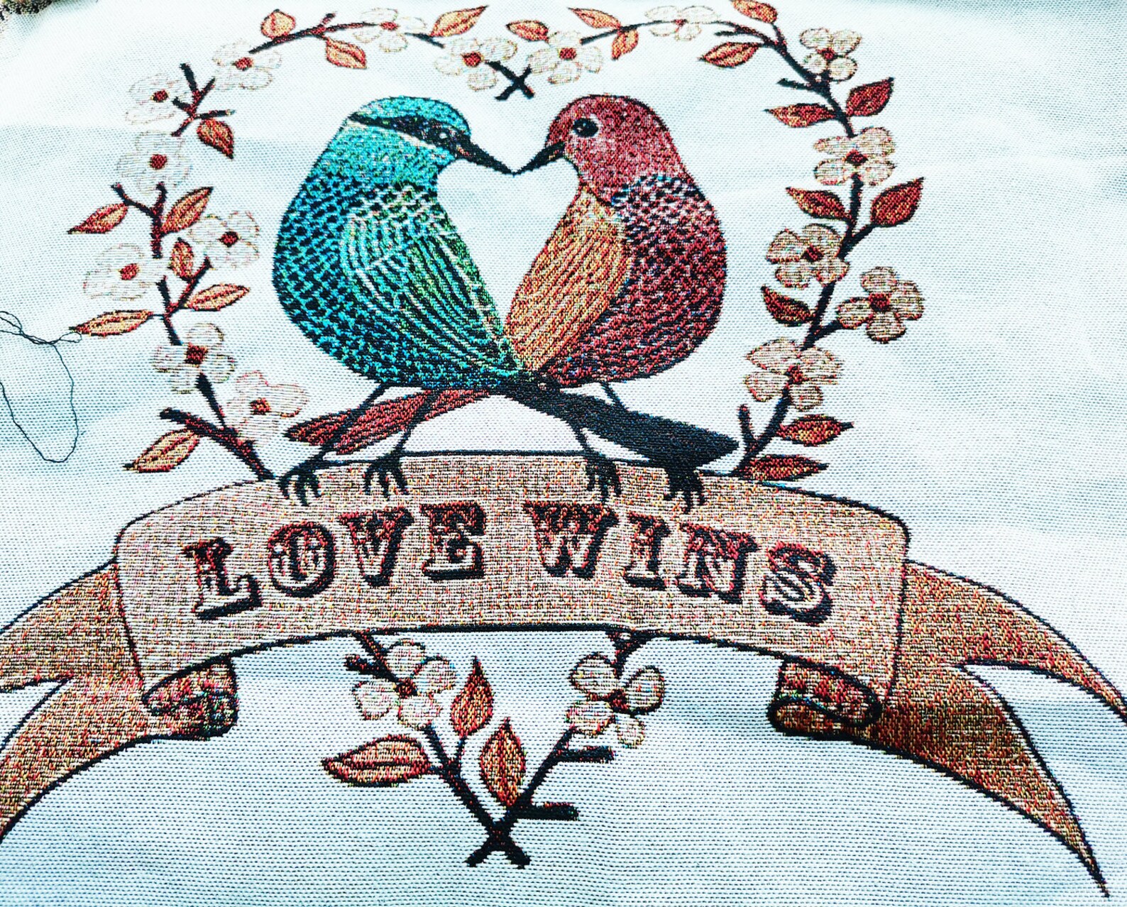Birds Cotton Linen Fabric Blue Red Birds Fabric for Pillow Cover Bag ...
