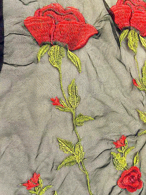 1 Yard Flower Lace Fabric Red Rose Embroidered on White Black - Etsy